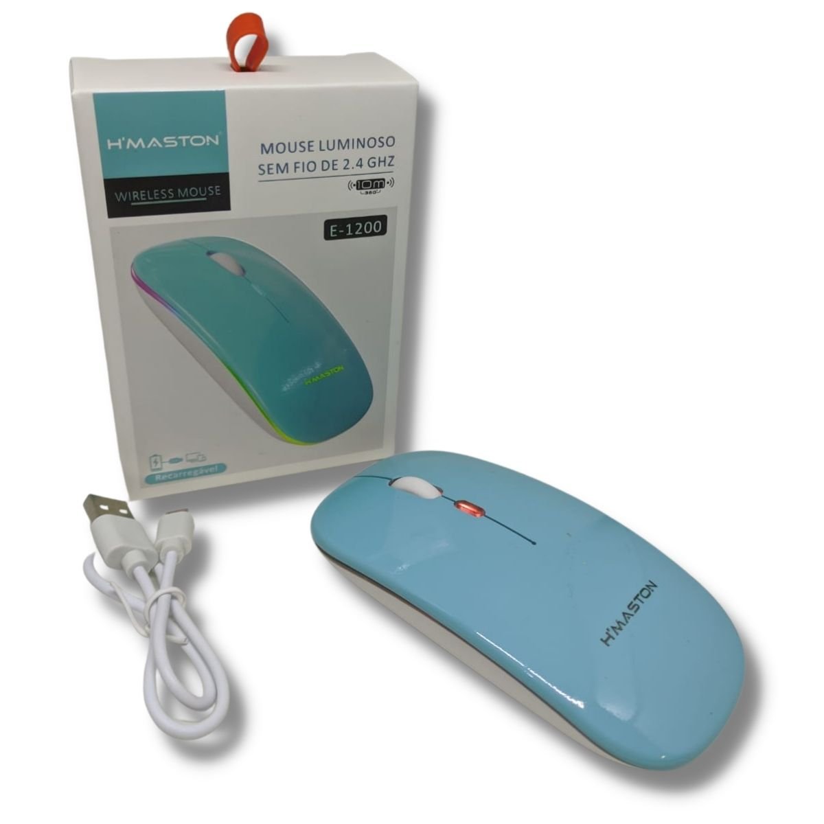 Mouse Sem Fio Recarregável Azul Tiffany Wireless Led Hmaston ...