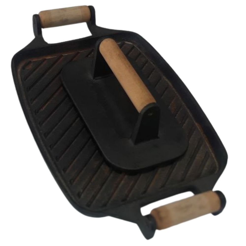 Chapa Grill Para Hambúrguer Frango Ferro Fundido 24x30 CM | MadeiraMadeira