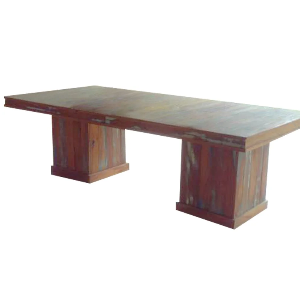 Mesa de Jantar Rústica 2,5m Retangular em Madeira Maciça com Duas Bases ...