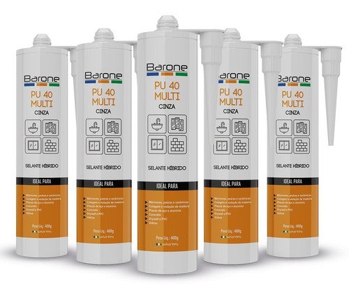 5x Selante Adesivo Pu 40 Multi Cinza 400g Barone Multiuso | MadeiraMadeira
