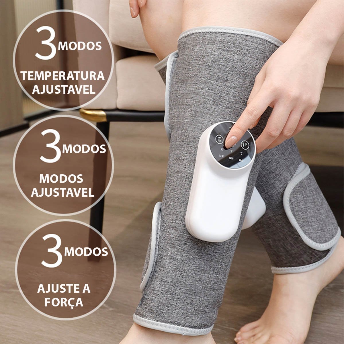 Massageador Compressao Pernas Panturrilha 3 Modos Aquecimento Massagem 3102