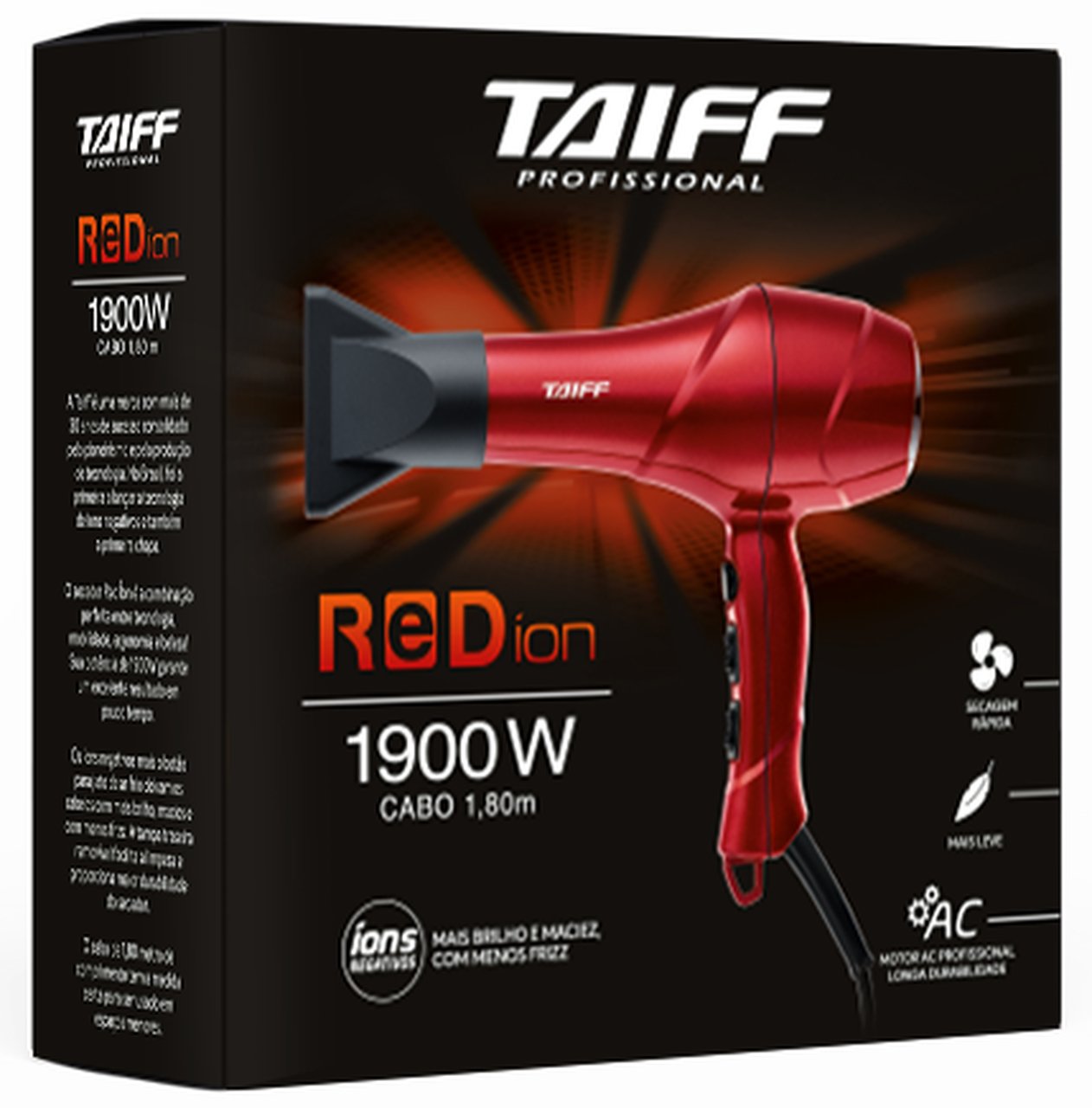 KIT - SECADOR PROFESSIONAL TAIFF RED ION 1900W 220V + ESCOVA PROART ...