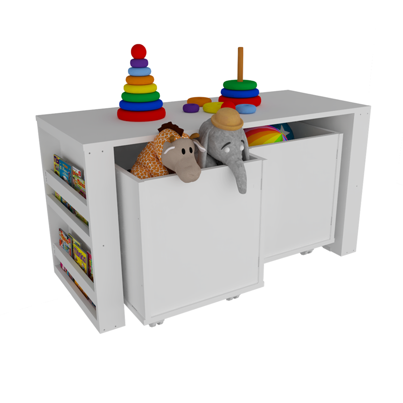 Rack com Baús Porta Carrinhos e Livreiro Caleb 100% Mdf | MadeiraMadeira