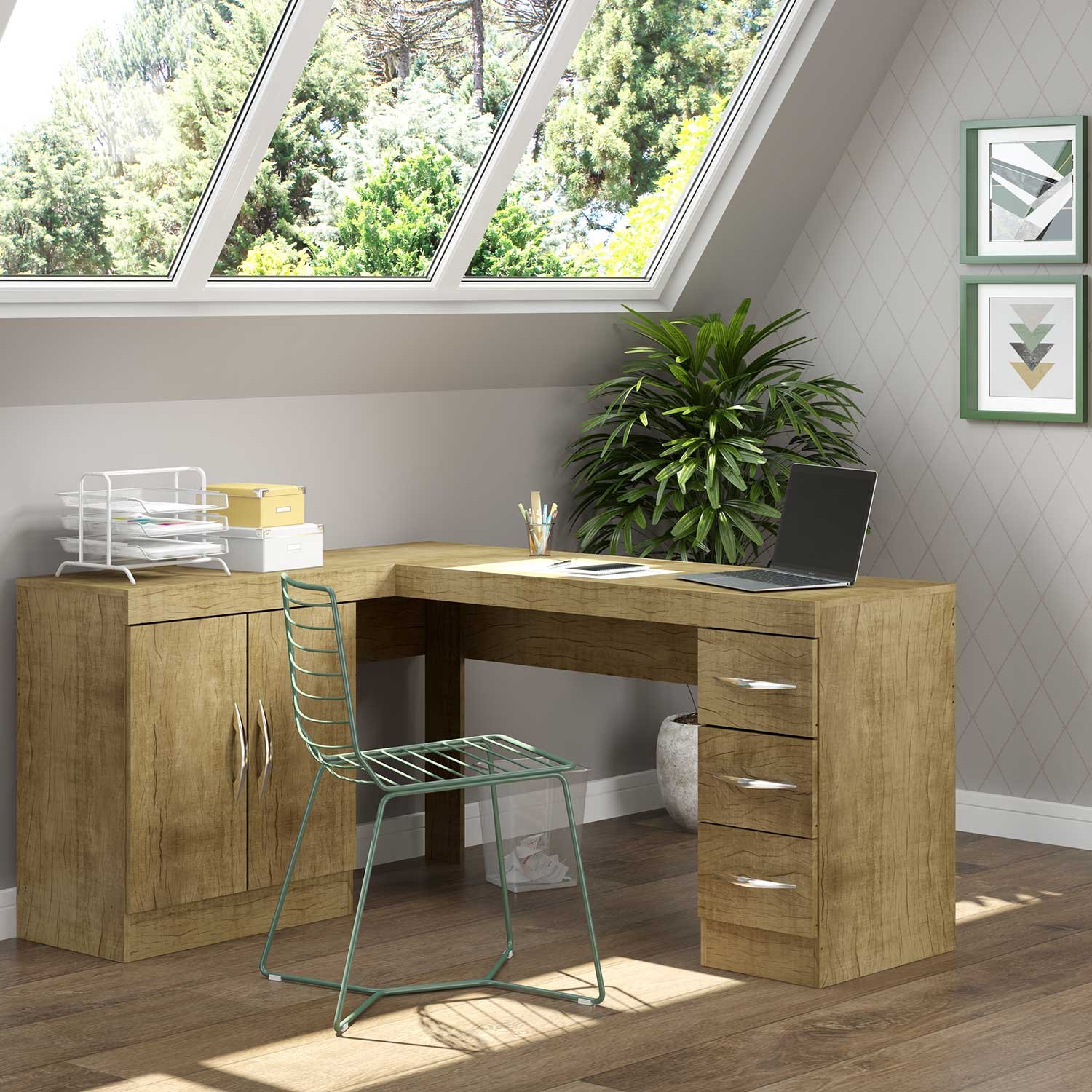 Mesa de Escritório para Computador 02 Portas 03 Gavetas 156/120x75x46 ...