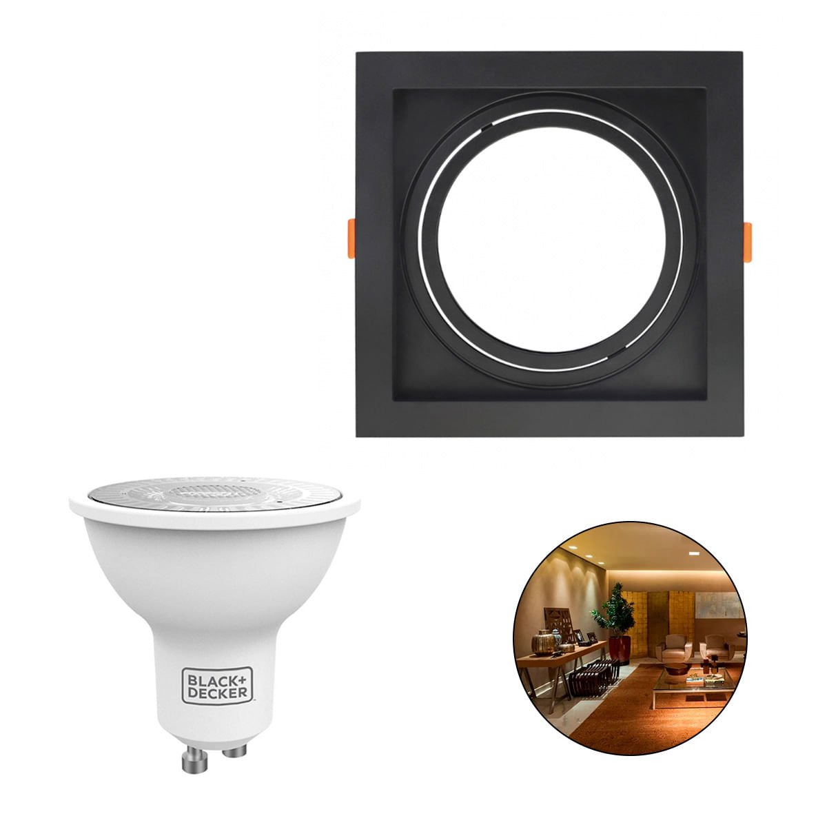 Kit Spot Quadrado Embutir GU10 e Lâmpada MR16 Black + Decker Preto ...
