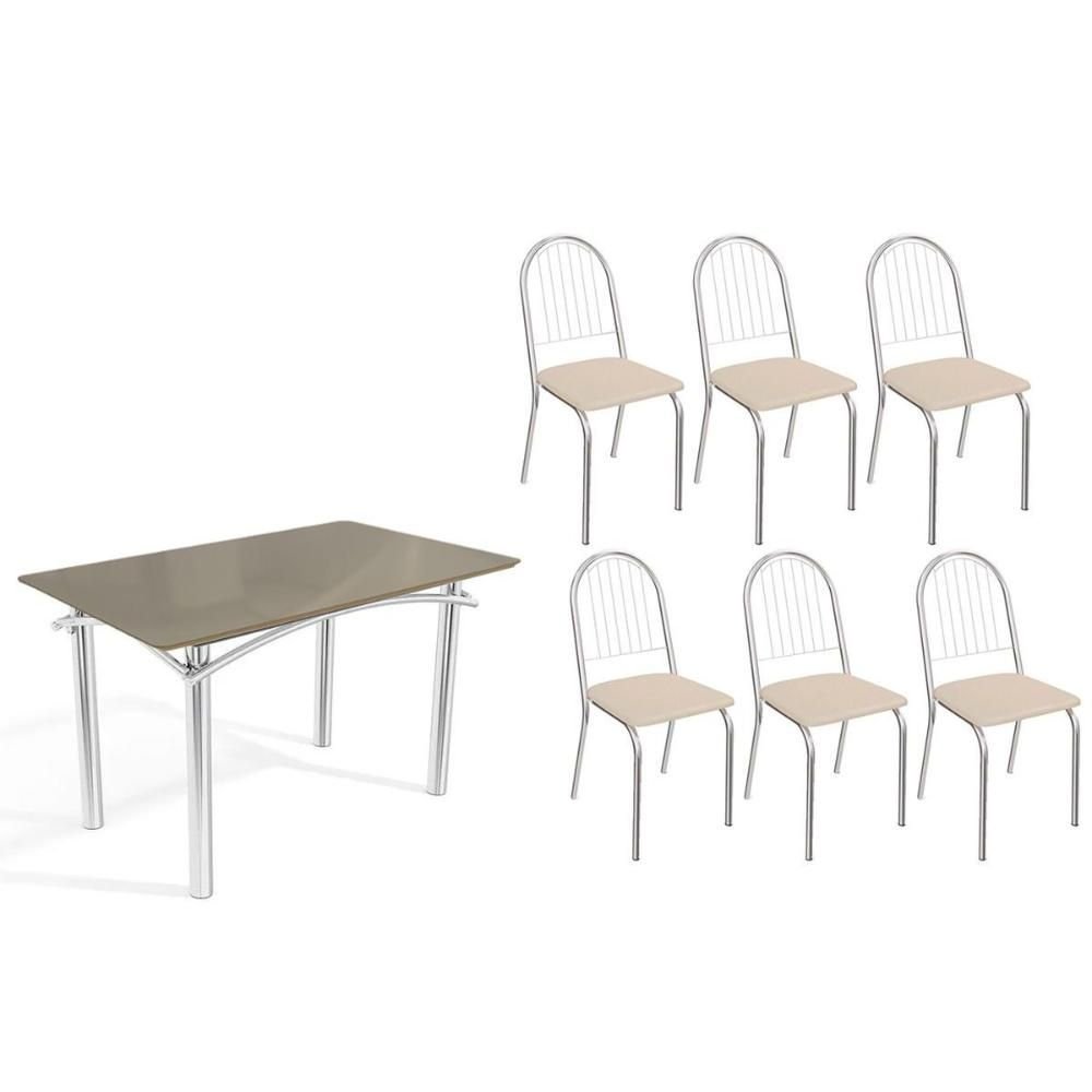 Sala de Jantar Completa Elba Tampo Madeirado C/ Vidro 120cm e 6 ...