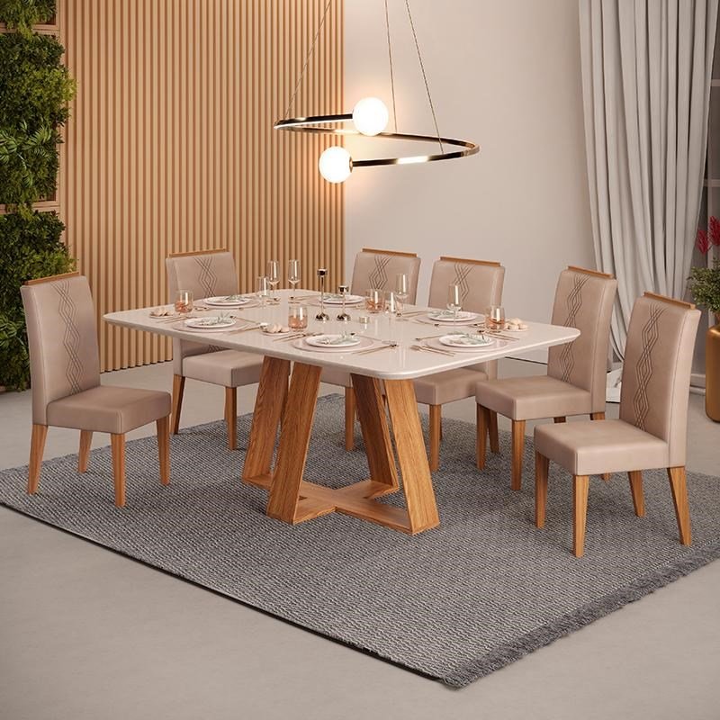 Mesa de Jantar Kiara com 6 Cadeiras Yasmin Carvalho Nobre/Off White/Kraft - PR Móveis ...