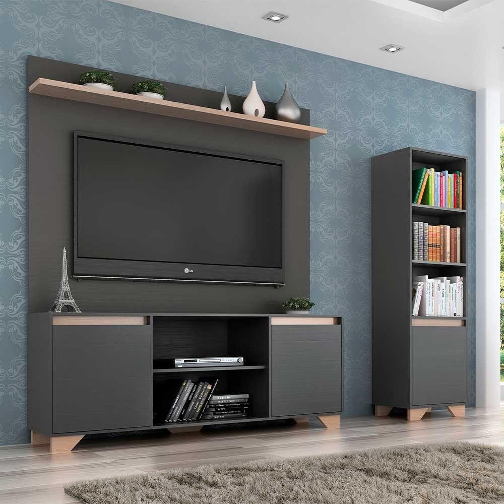 Rack com Painel 55" e Estante Mdp Grafite com Siena | MadeiraMadeira