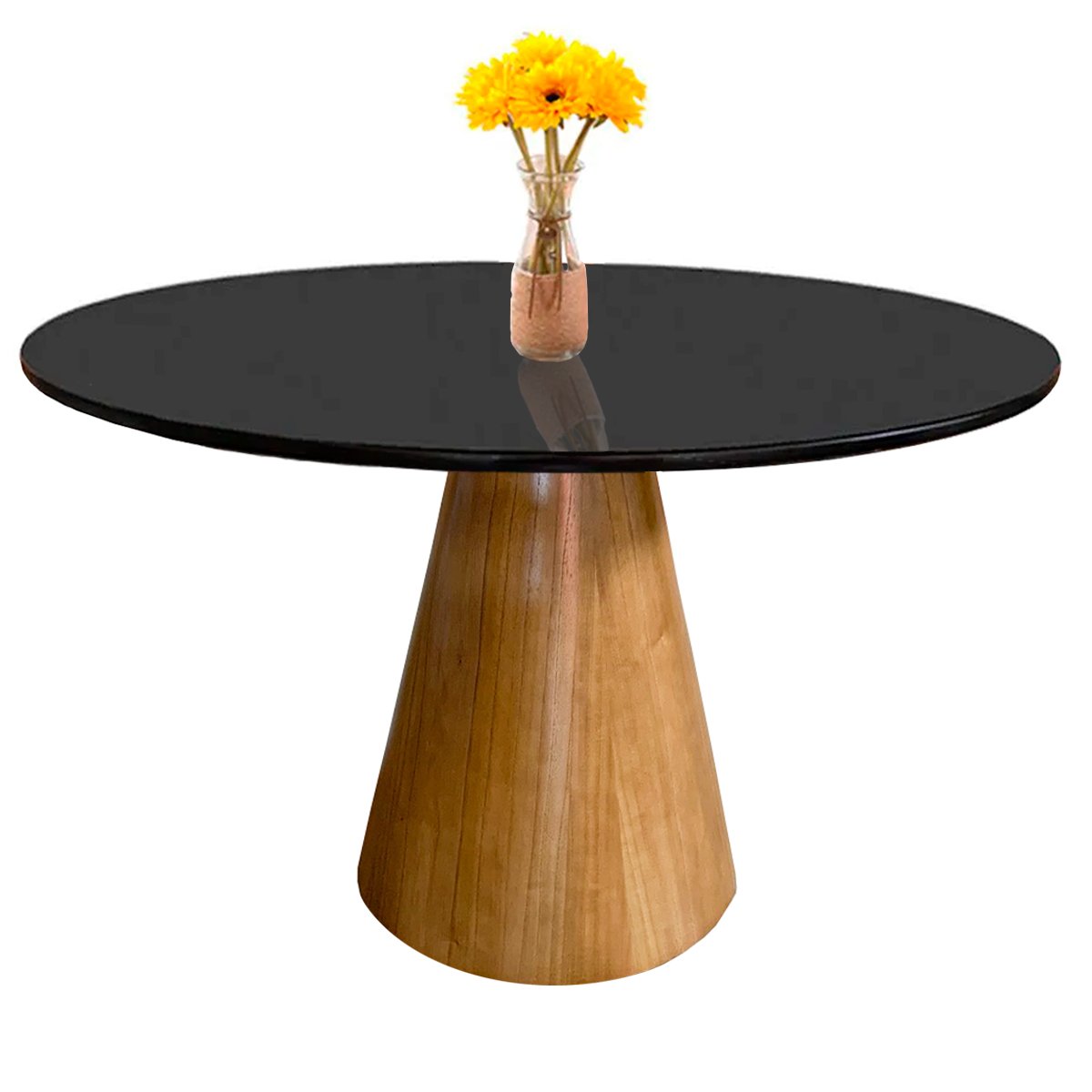 Mesa de Jantar Cone Cinnamon Redonda Base de Madeira e Tampo Laca Coverglass 1,00M ARTUS MOVEIS ...