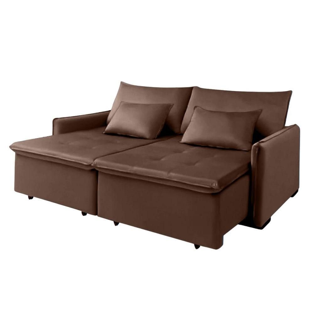 Sofá Cama Slim 2 Mts New Roma com Pillow Veludo Marrom | MadeiraMadeira