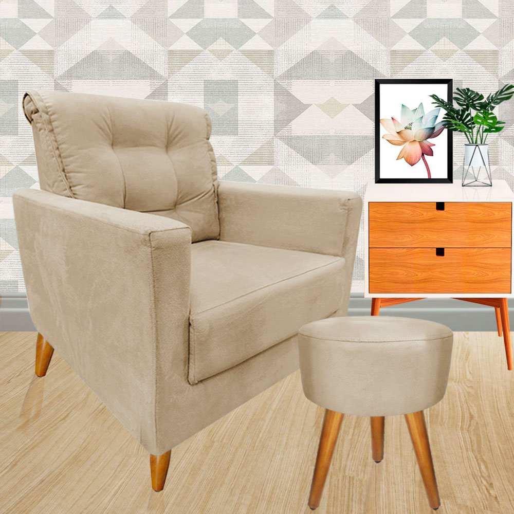 Poltrona Decorativa Tilly + Puff Bege | MadeiraMadeira