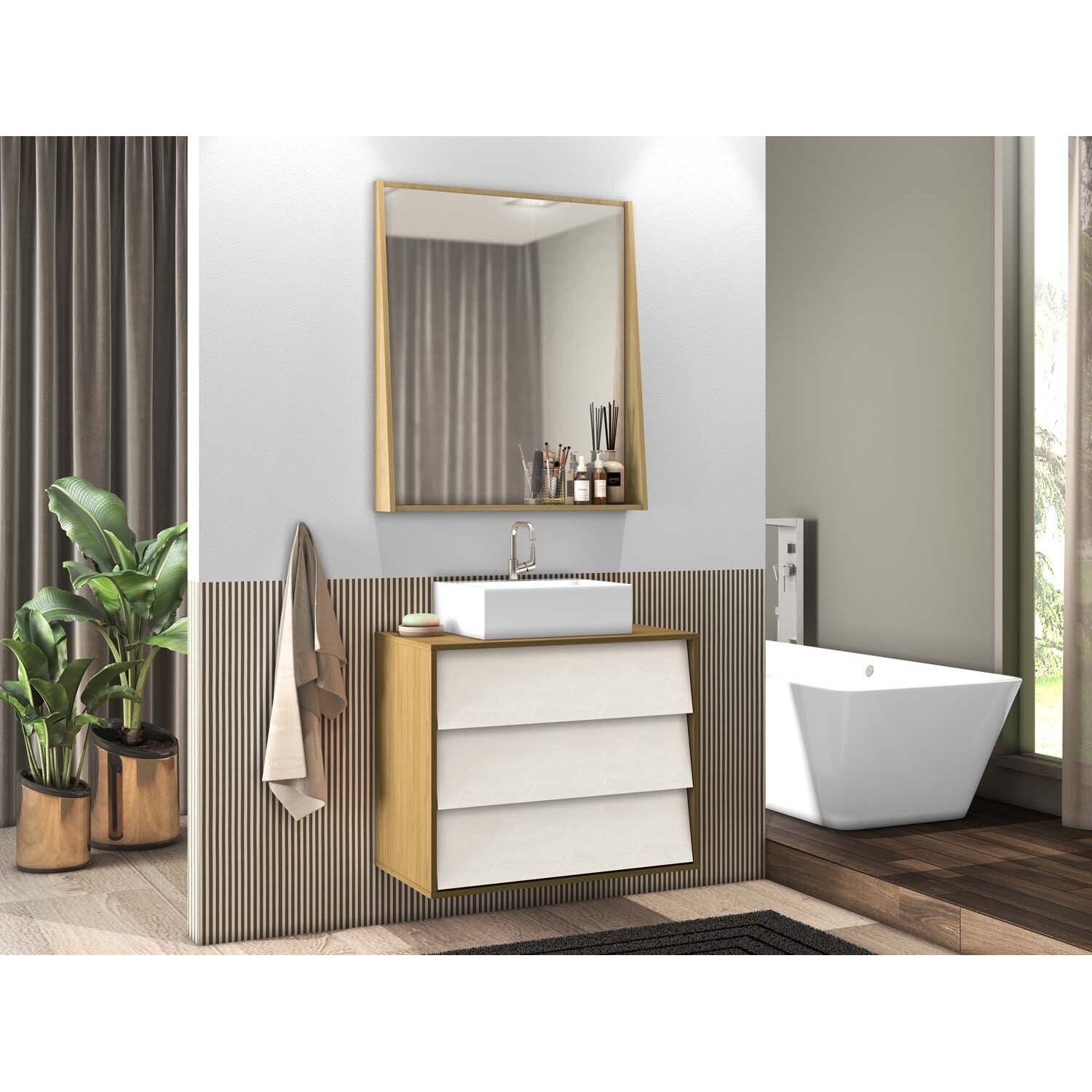 Conjunto Gabinete para Banheiro com Cuba 3 Gavetas e Espelheira Oslo ...