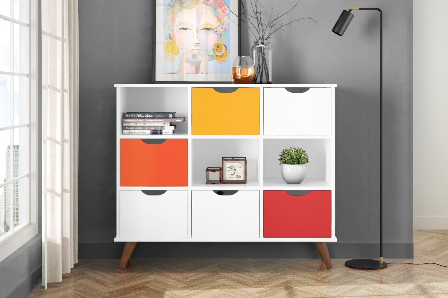 Nicho Organizador Retrô Yolanda Branco com Gavetas Brancas e Coloridas ...