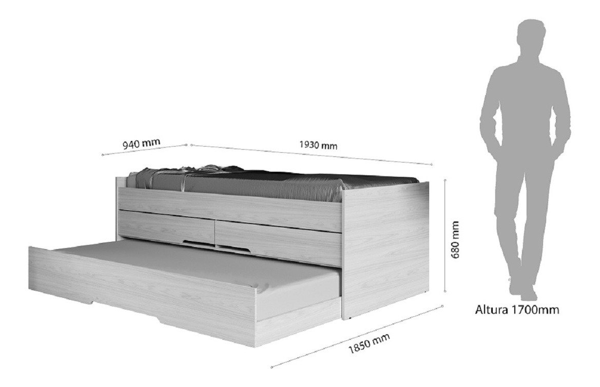 Cama Bicama Solteiro Virgínia com Cama Auxiliar e 2 gavetas - Branca Robel Móveis Cama Bibox ...