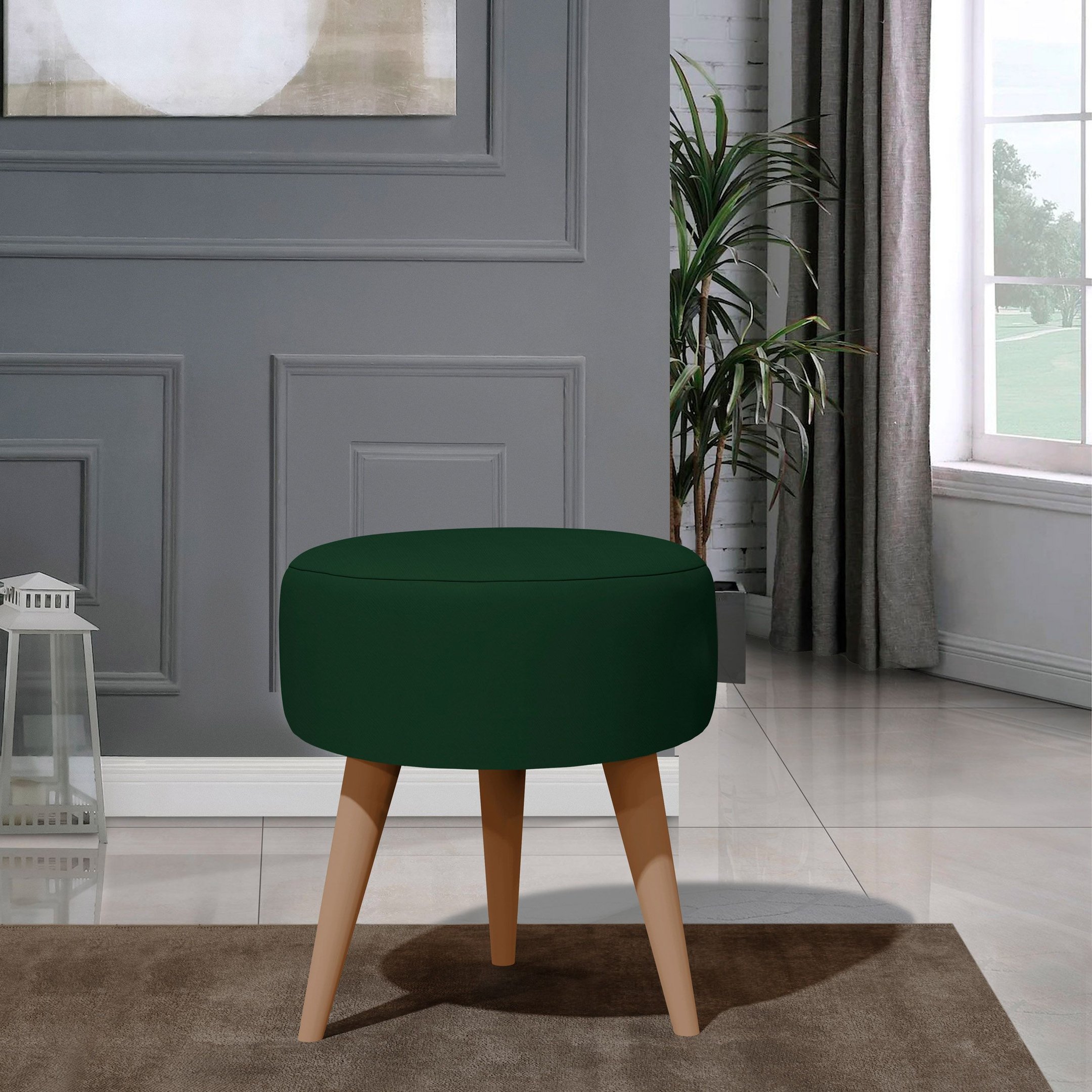 Banqueta Redonda Estofada Suede Verde Musgo Puff com Pé Palito Resistente Puf Decorativo ...