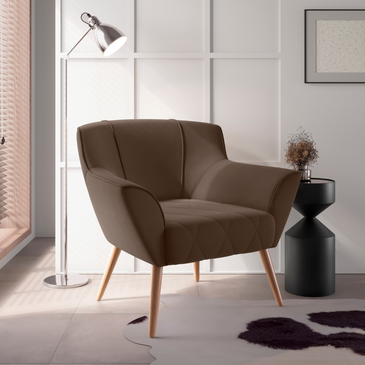 Poltrona Decorativa Mendes Inca Marrom | MadeiraMadeira