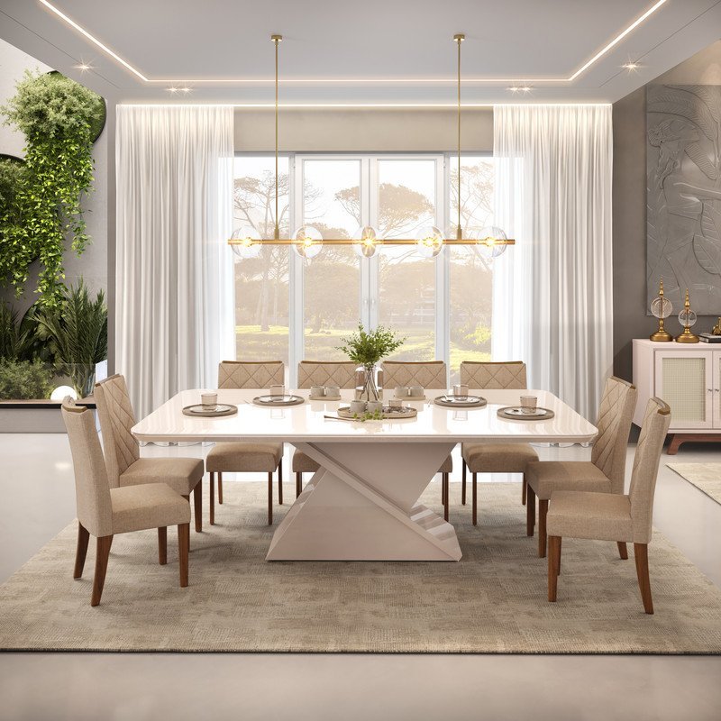 Conjunto Mesa de Jantar Perola 200cm Off White + 8 Cad. Havana Freijó ...