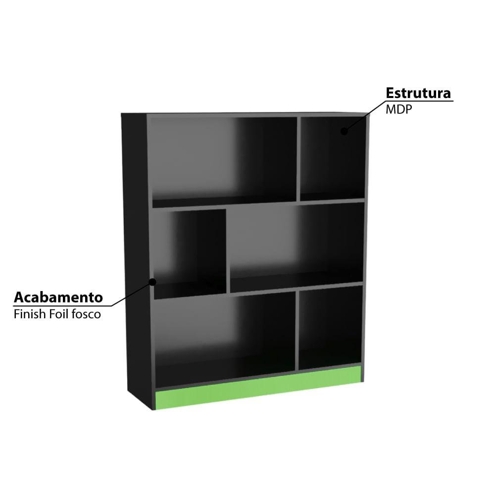 Estante Gamer com 6 Nichos B25 - Preto/Verde | MadeiraMadeira