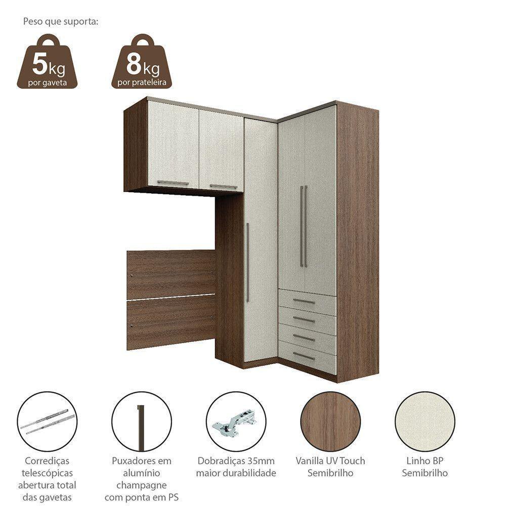 Guarda Roupa De Canto Solteiro 4 Gavetas Vanilla C/ Linho Co ...