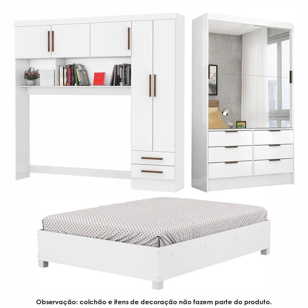 Guarda Roupa Sevilha Premium com Cama Casal Carioca Móveis Branco ...