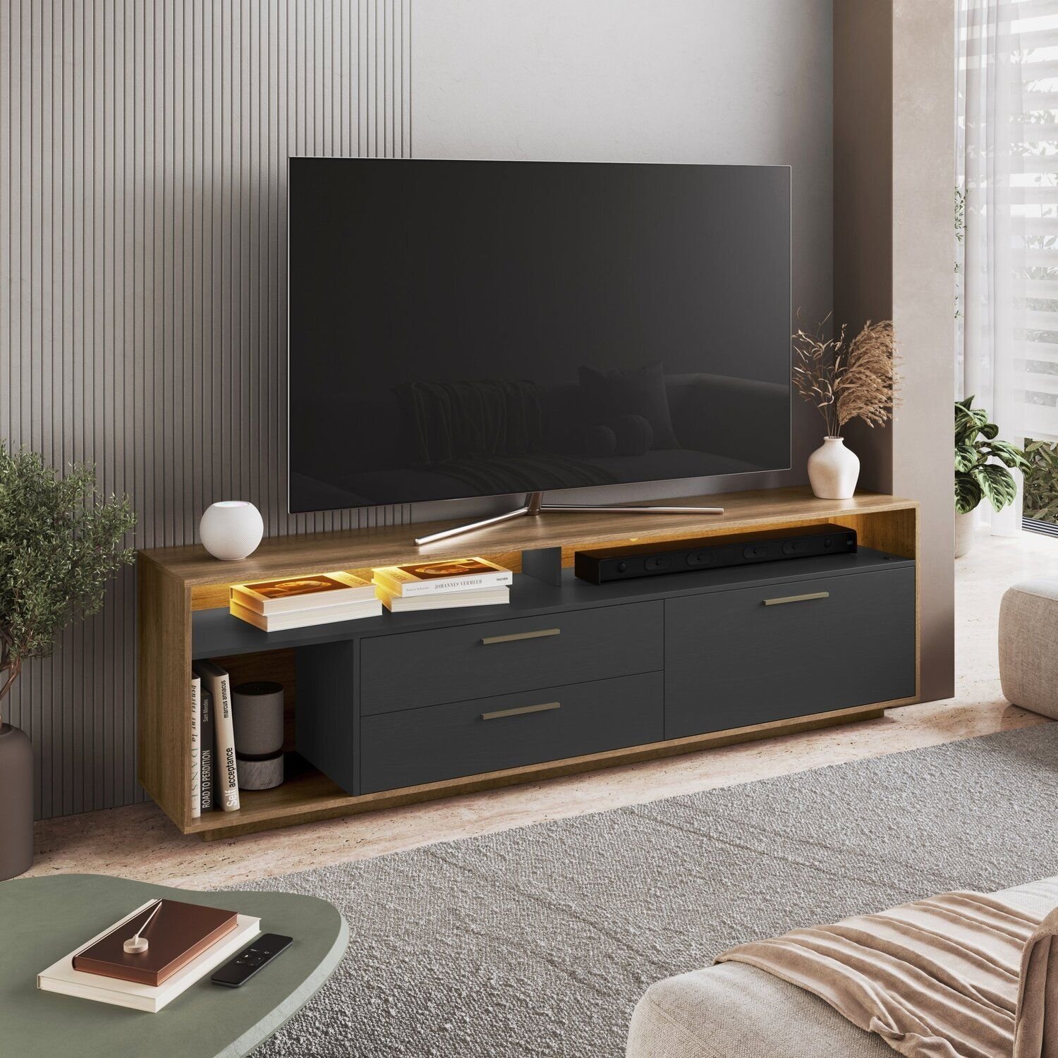 Rack para TV até 75 Polegadas com LED 200cm Reims Sala de Estar Marrom ...