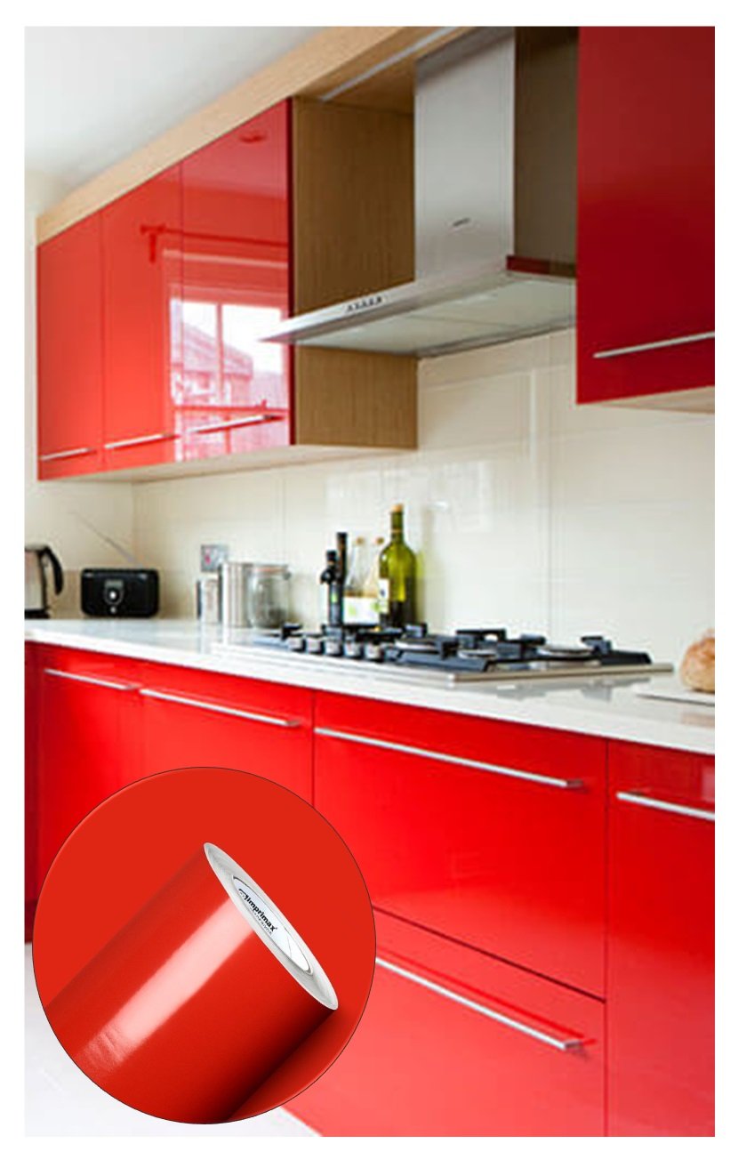 Adesivo envelopamento de móveis cozinha banheiro 50cm x 3m:Vermelho ...