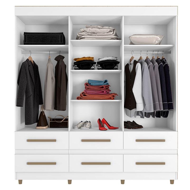 Guarda Roupa Casal 66020 Branco com Espelho - Araplac | MadeiraMadeira