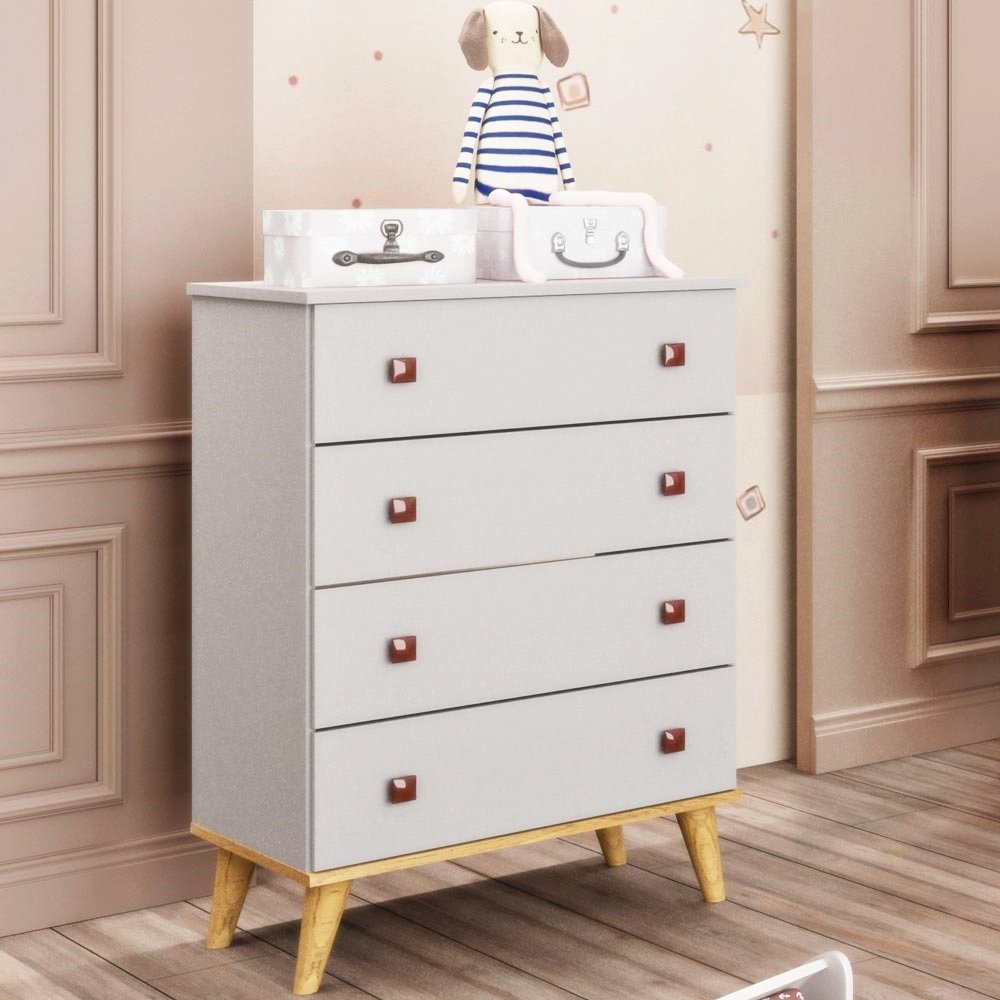 Cômoda Infantil 4 Gavetas Amanda Carolina Baby - Cinza Bétula ...