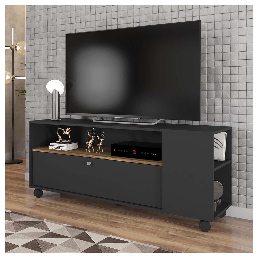 Bancada Rack Para TV até 55 Polegadas Opala Preto Caemmun | MadeiraMadeira