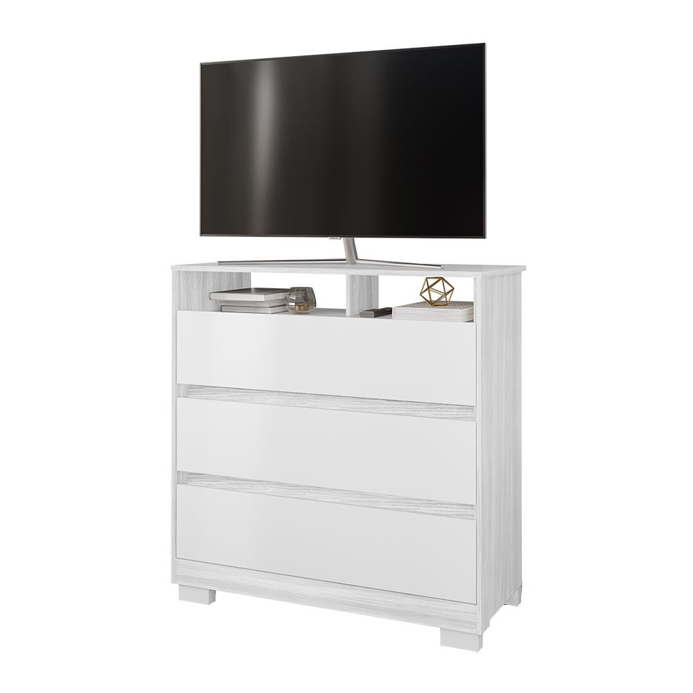 Cômoda Rack para Quarto 3 Gavetas Atlas Branco - Pallazio | MadeiraMadeira