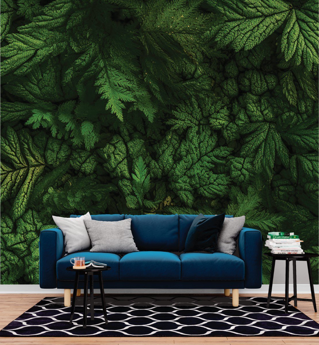 Papel de Parede 3D Painel 2,5M Folhas Verdes Pinheiro Vivo Folhagem ...