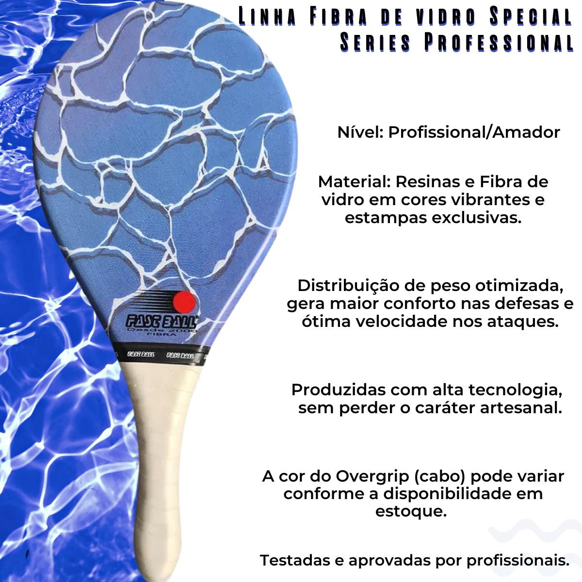 Raquete De Frescobol Fast Ball Fibra de Vidro Pool | MadeiraMadeira