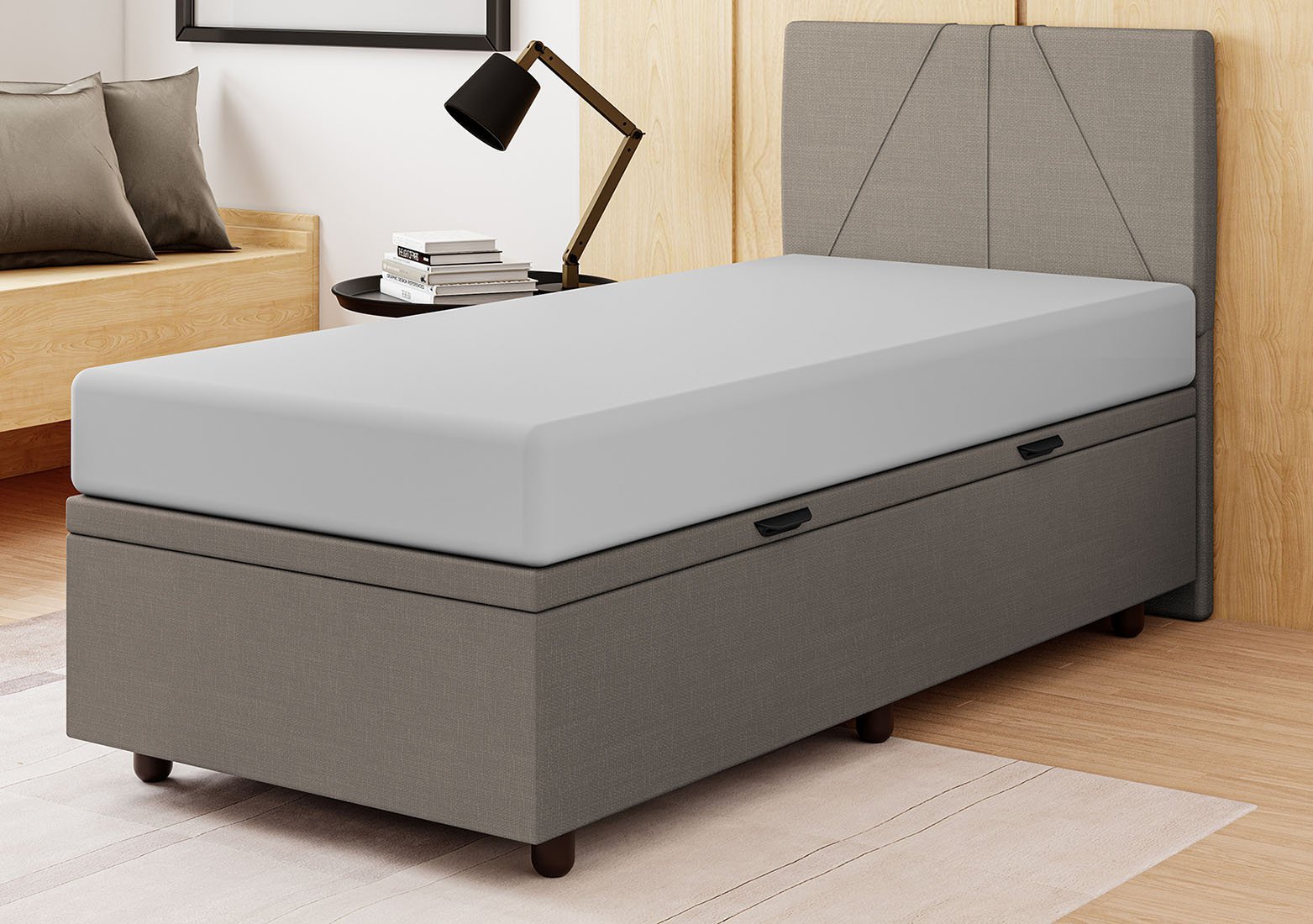 Base Cama Box Baú Solteiro Linho Marrom SkyBox | MadeiraMadeira