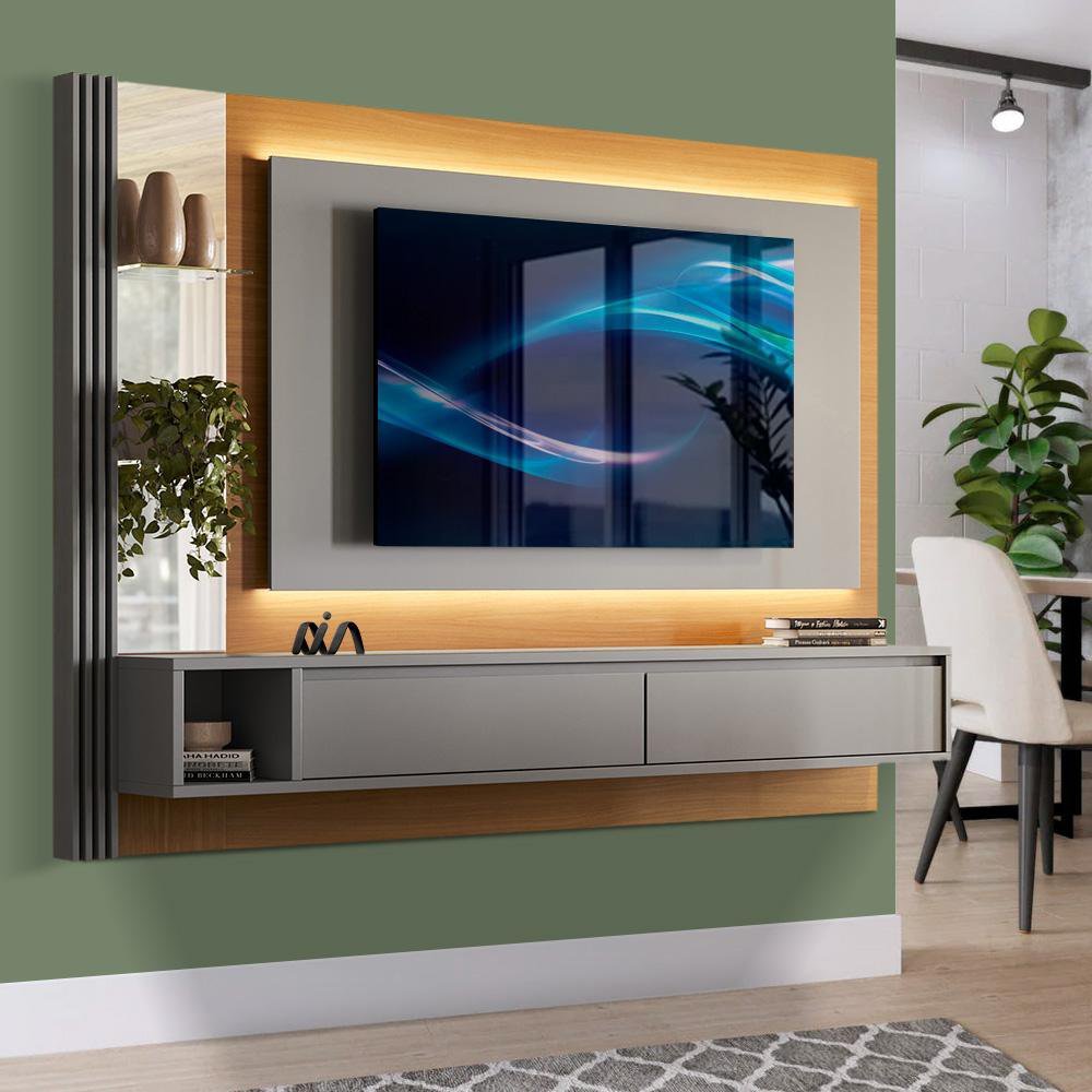 Painel Suspenso Com LED E Espelho TV Até 65 Polegadas Cinza Marrom ...