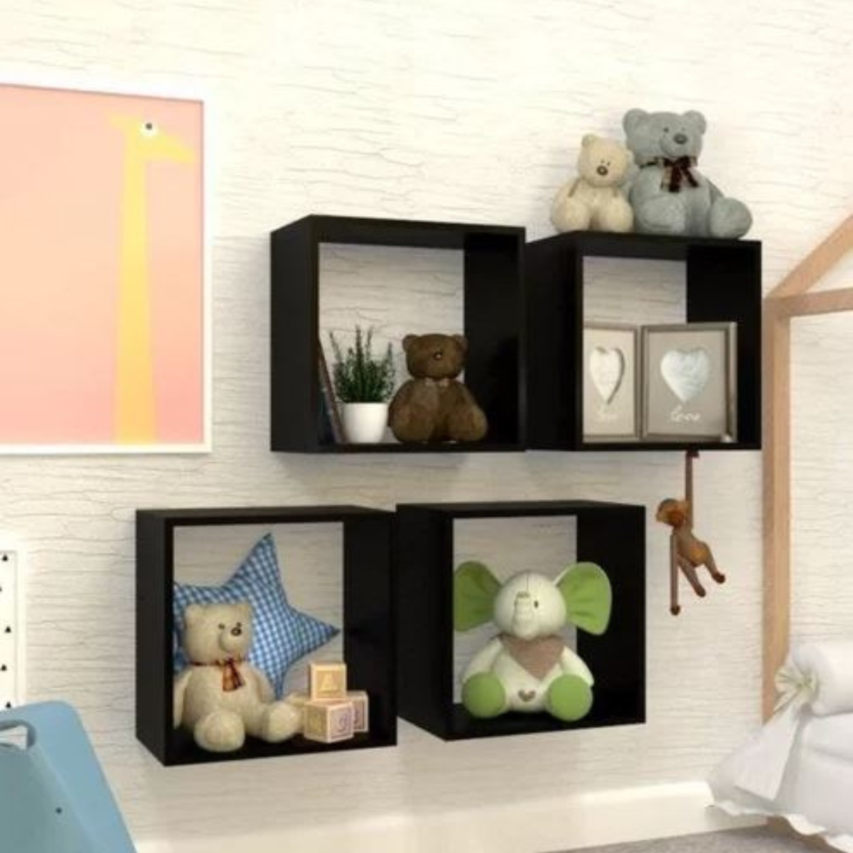 Kit 4 Nichos Quadrados de Parede Decoração Quarto Cubos de MDF Preto ...