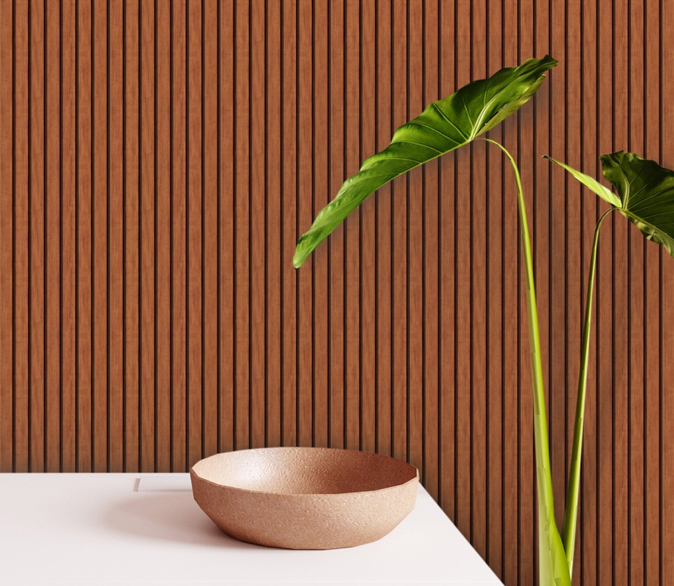 Papel de Parede Ripado Largo Estilo Madeira Cedro Rosa 6m | MadeiraMadeira