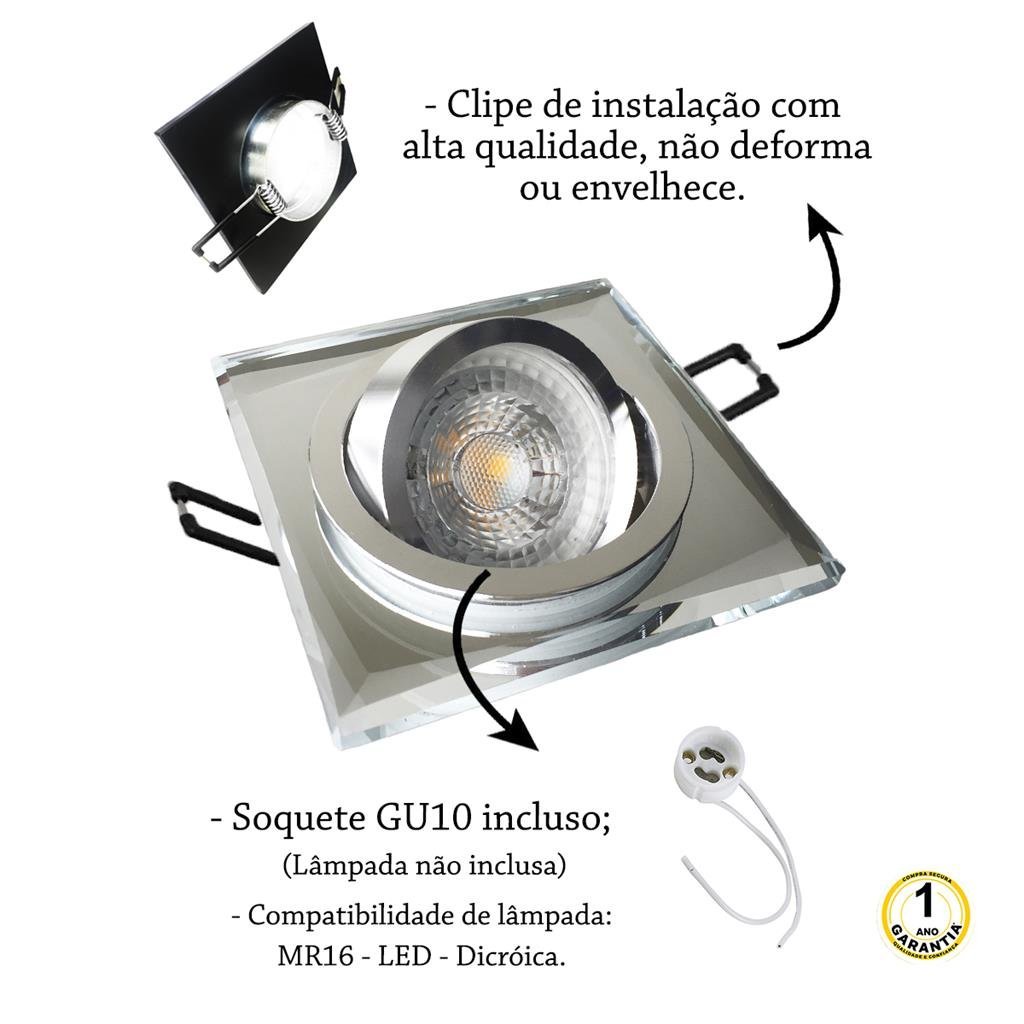Spot Cristal Direcionavel Quadrado Embutir Espelhado Bet09 | MadeiraMadeira
