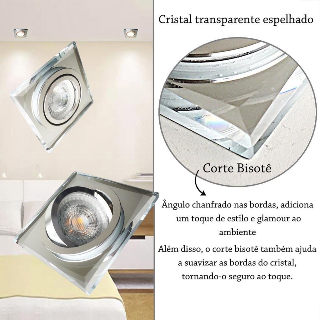 Spot Cristal Direcionavel Quadrado Embutir Espelhado Bet09 | MadeiraMadeira