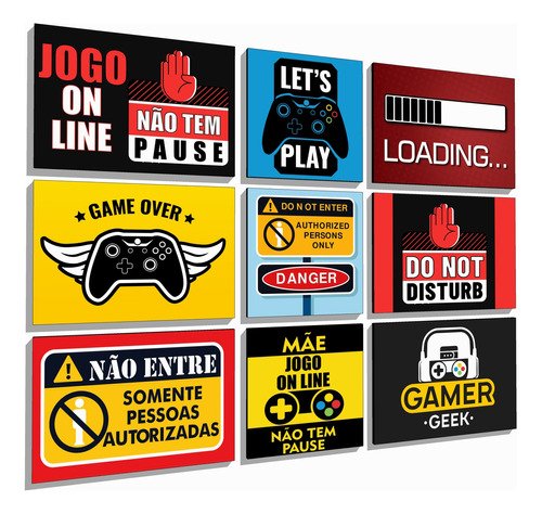 Kit 9 Quadros Placas Decorativas Grandes Gamer Nerd | MadeiraMadeira