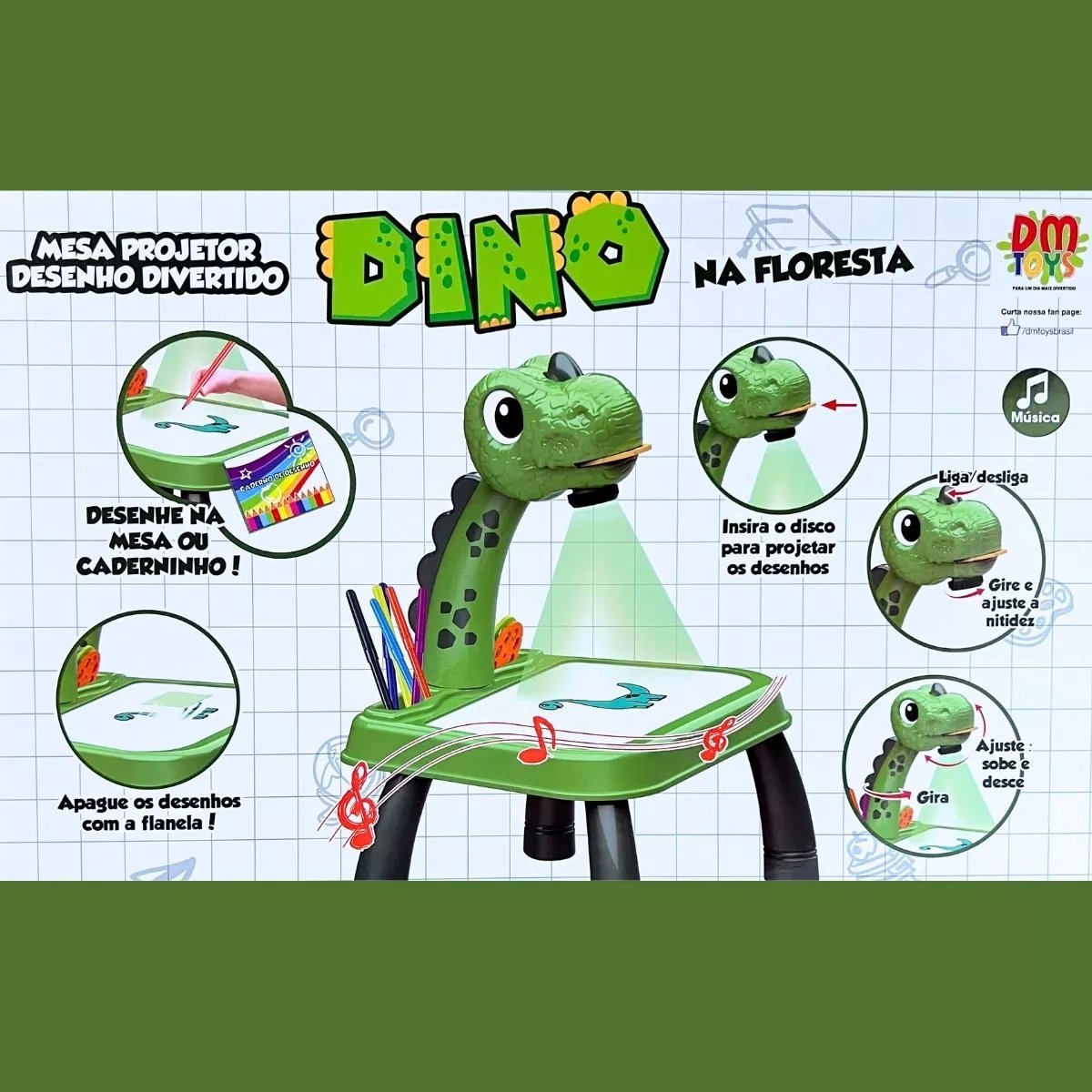 Mesa com Projetor Infantil de Desenho Dino na Floresta | MadeiraMadeira