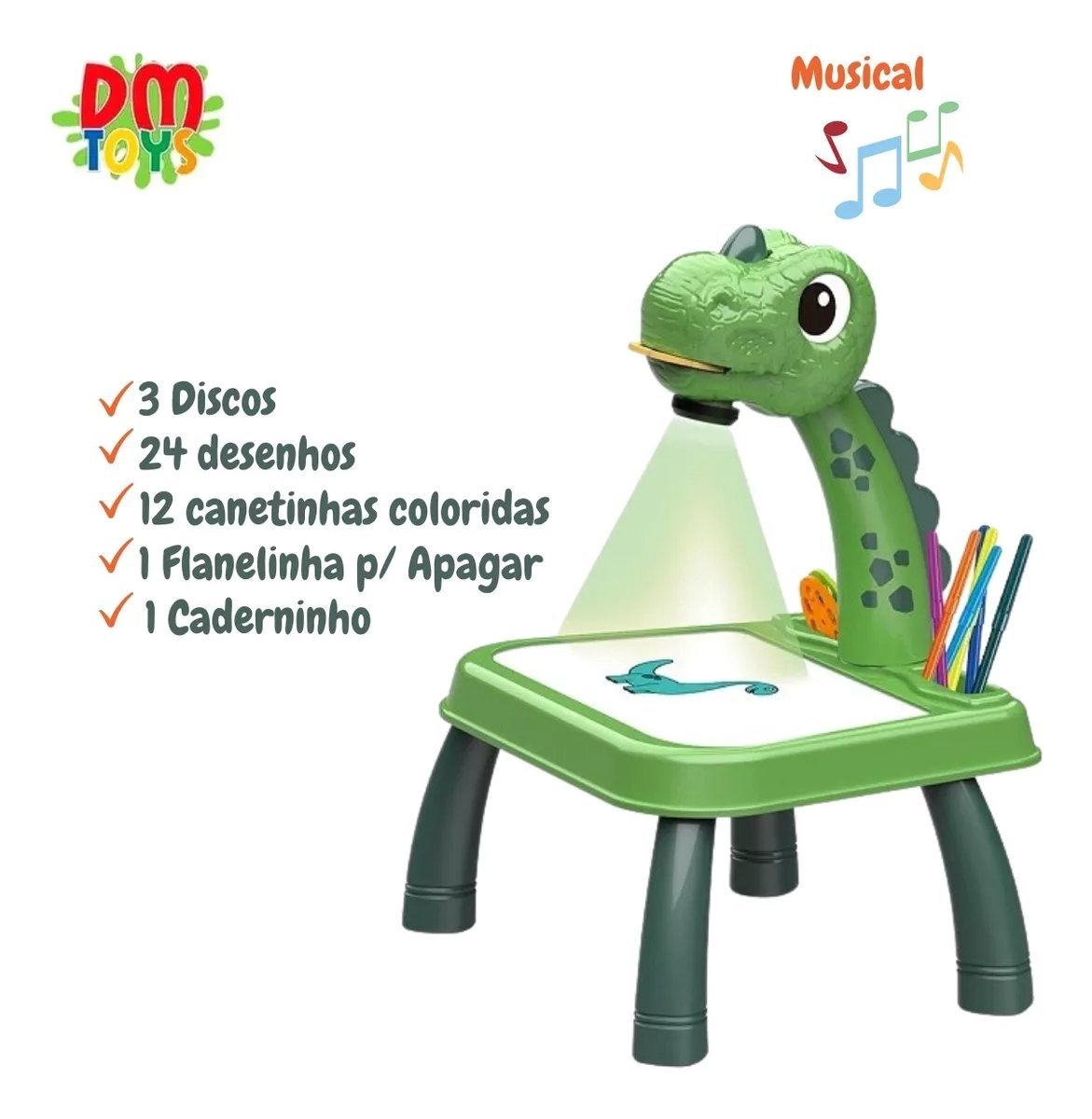 Mesa com Projetor Infantil de Desenho Dino na Floresta | MadeiraMadeira