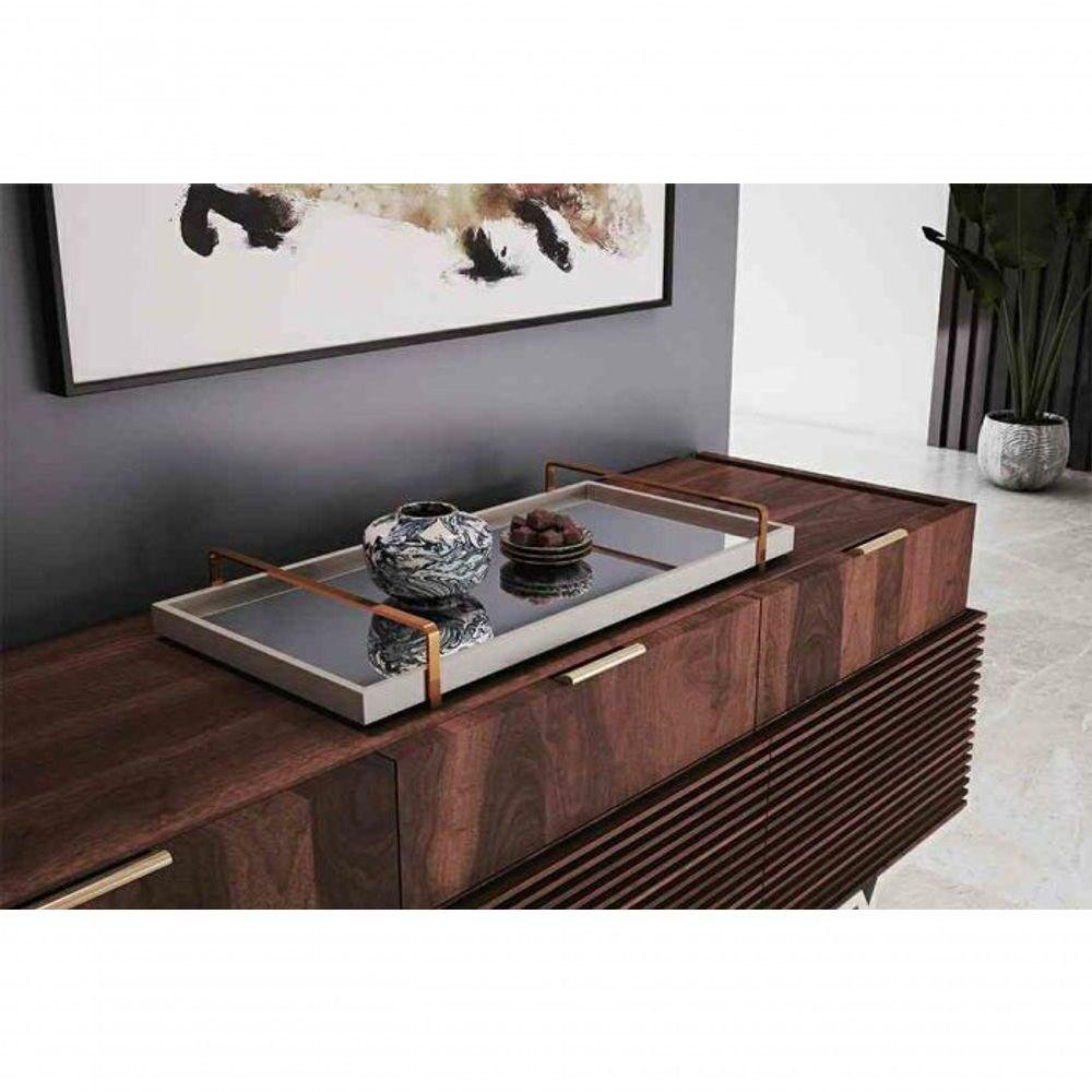 Bandeja Buffet Espelhada Tampo:offwhite;alças:cobre | MadeiraMadeira