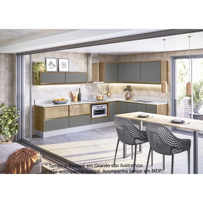 Cozinha Modulada 12 Peças Em MDF Kali Premium CJ9 Carvalho Rust Chumbo ...
