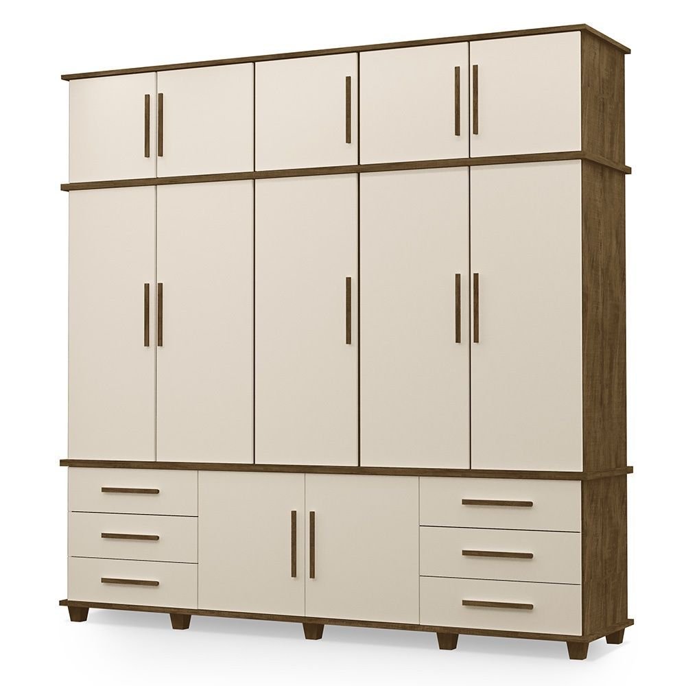 Guarda Roupa Roupeiro Londres Triplex Grande 5 Portas 6 Gavetas com Maleiro Malbec Off White ...