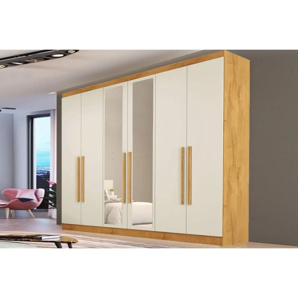 Guarda Roupa Casal 6 Portas (2 C/ Espelho) e 4 Gavetas Oslo Peroba/off White - Europa ...