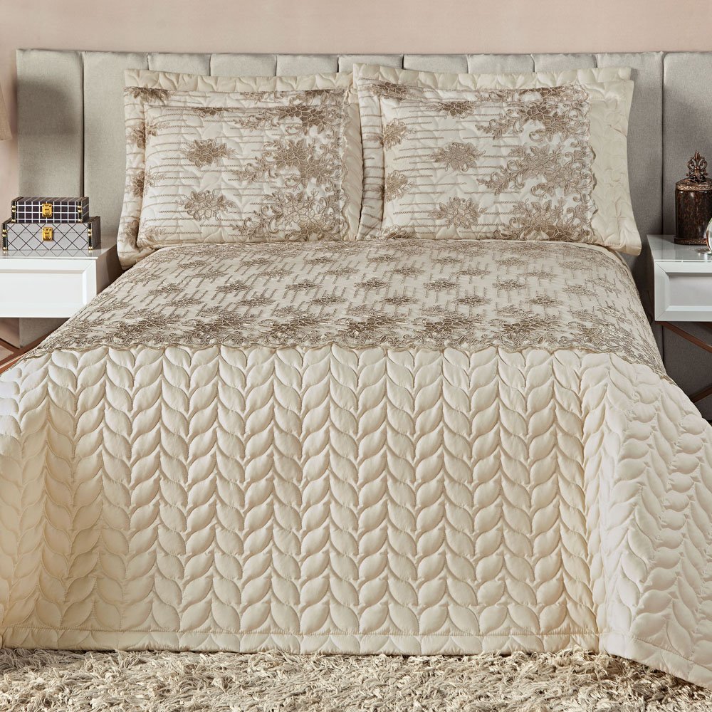 Kit Cobre Leito Stefany Queen Micropercal 200 Fios c/ Tule Bordado 5 ...