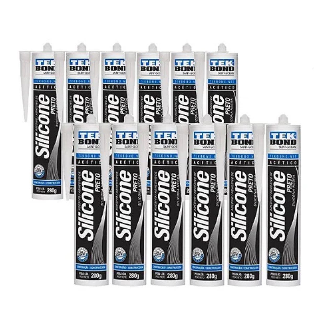 Kit 12 Silicone Acético Preto Uso Geral 280g Tekbond | MadeiraMadeira