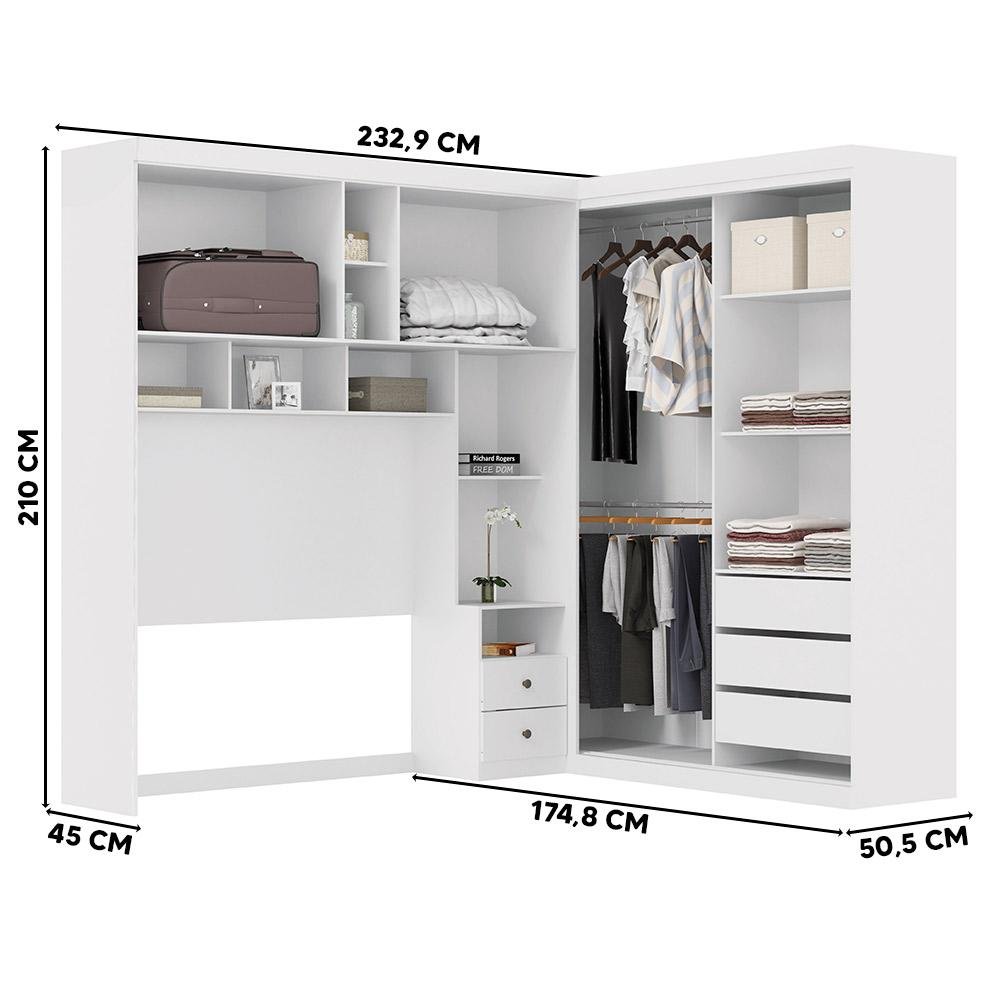 Guarda Roupa Modulado Casal Com Cabeceira Branco Paris Santos Andirá ...