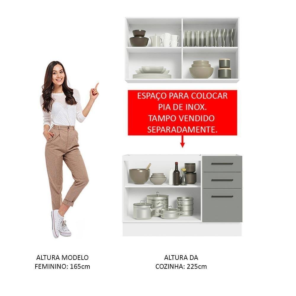 Cozinha Compacta 120001 Com Armário E Balcão Branco/Cinza | MadeiraMadeira