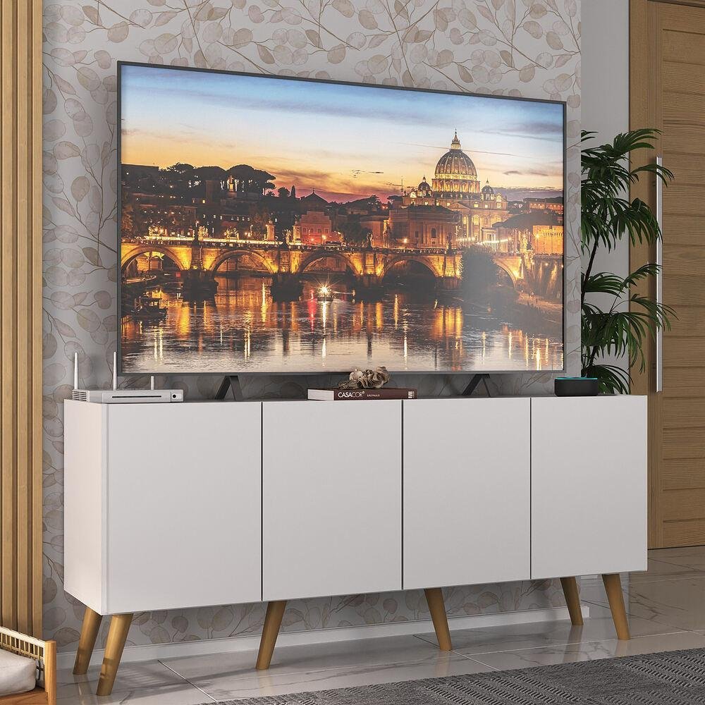 Rack Retrô para Tv até 50 Polegadas com 4 Portas Multimóveis Mp1071 Branco/natural - Faz a Boa!